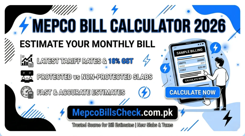 MEPCO Bill Calculator Online 2026, Latest Unit Rates & Taxes